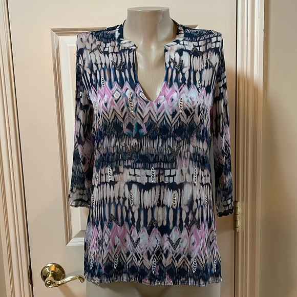 Hale Bob | Tops | Hale Bob Print Open Weave Embroider Accent Blouse Med ...